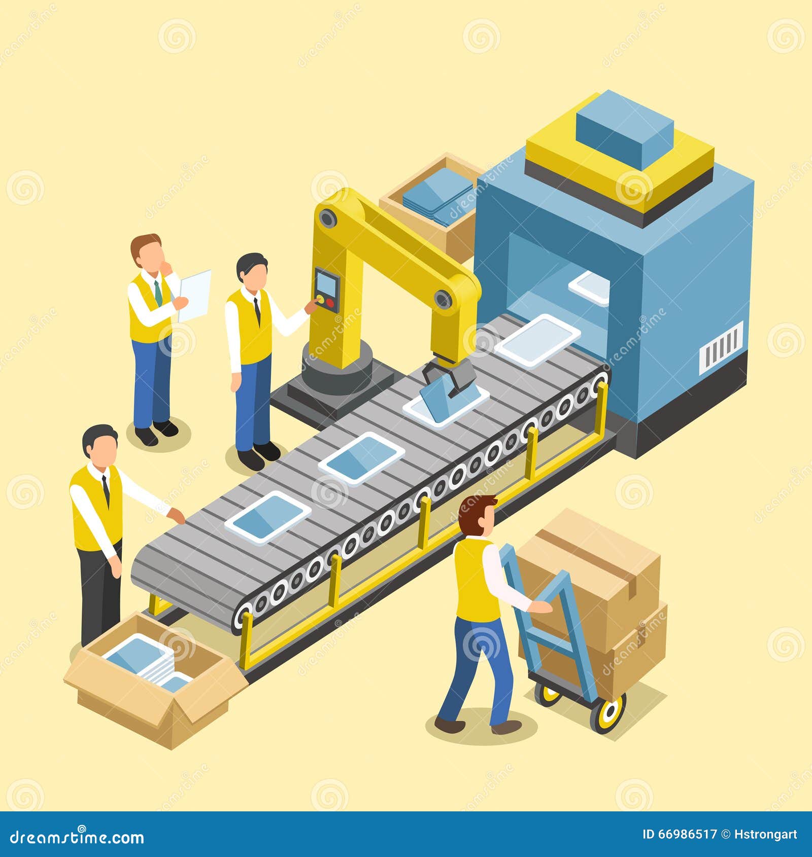 Robotic Production Line Cartoon Vector | CartoonDealer.com #66986517