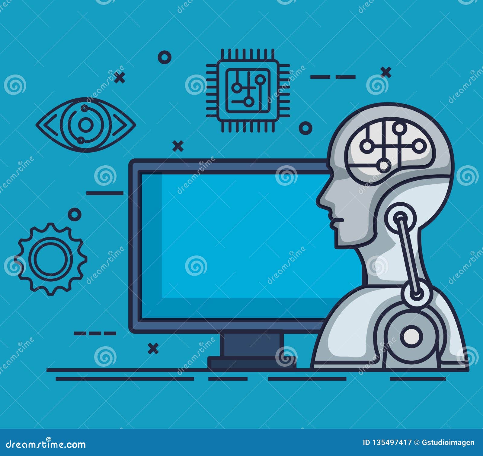 Robotic Profile Artificial Intelligence Icons Stock Vector ...