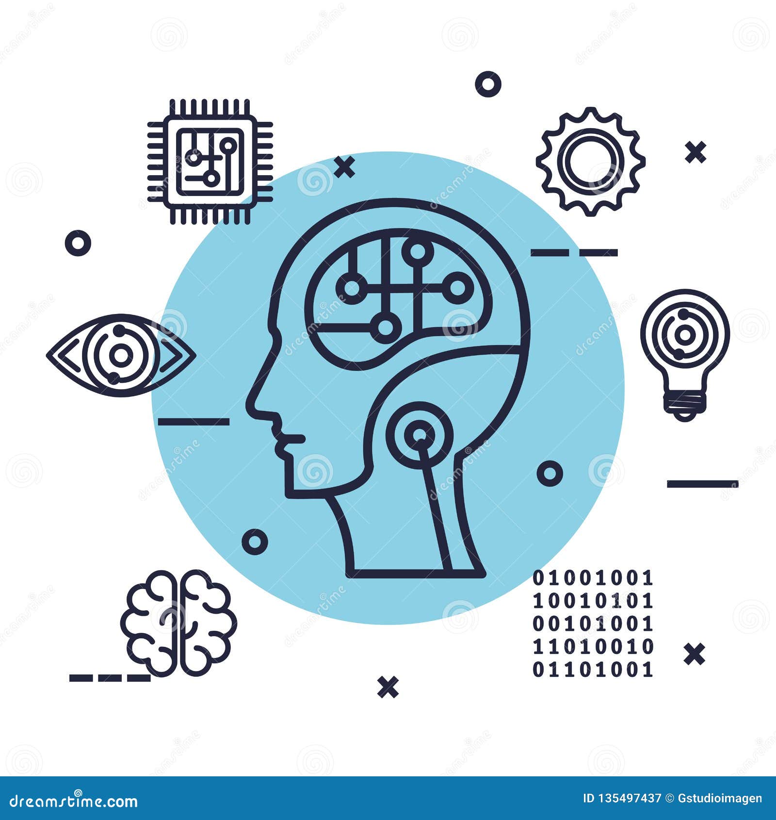 Robotic Profile Artificial Intelligence Icons Stock Vector ...