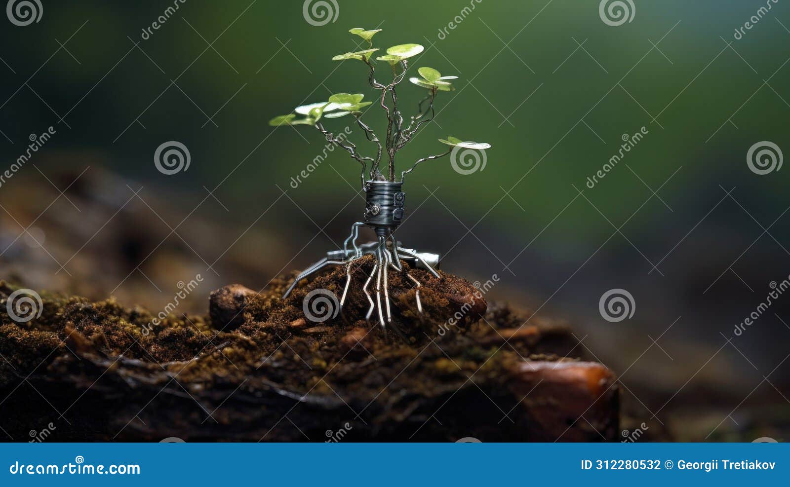 Robotic Sapling Emerging from Earth Stock Illustration - Illustration ...