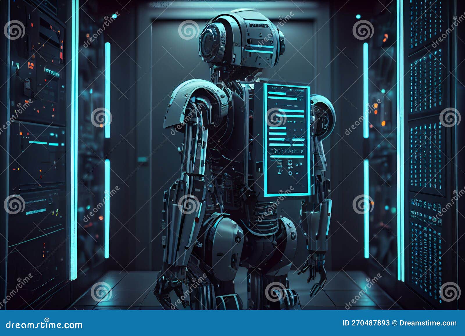 Robotic Shopping Assistant with Blank Digital Screen for Design Stock ...