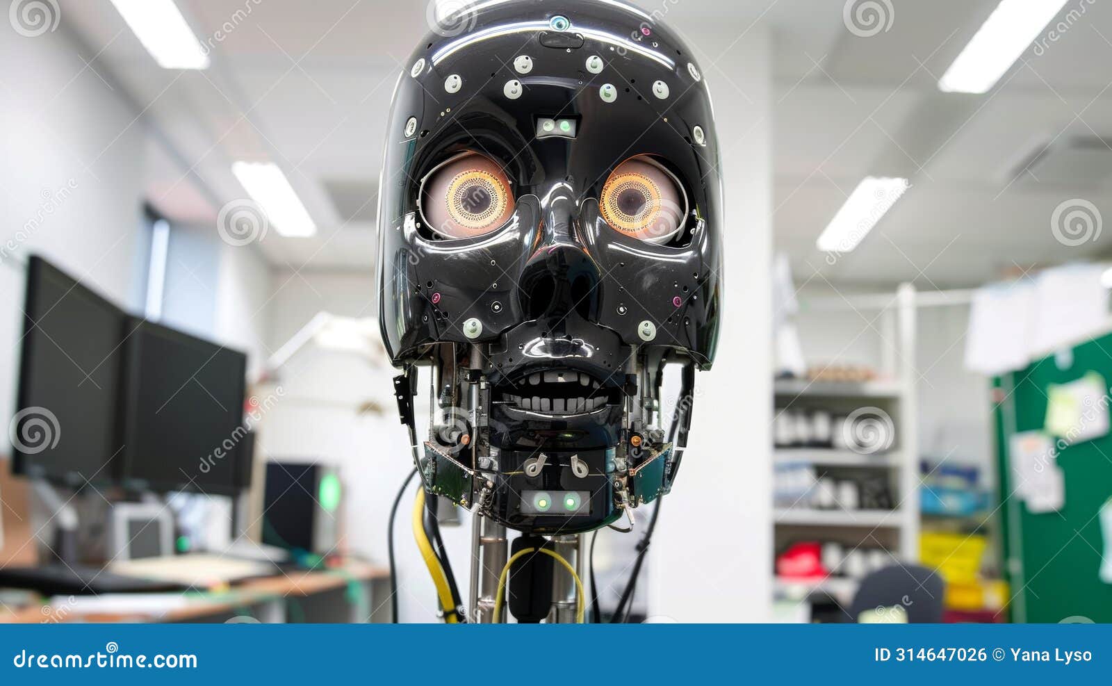 Robotic Skull with Intricate Details and Exposed Components. Robotic ...