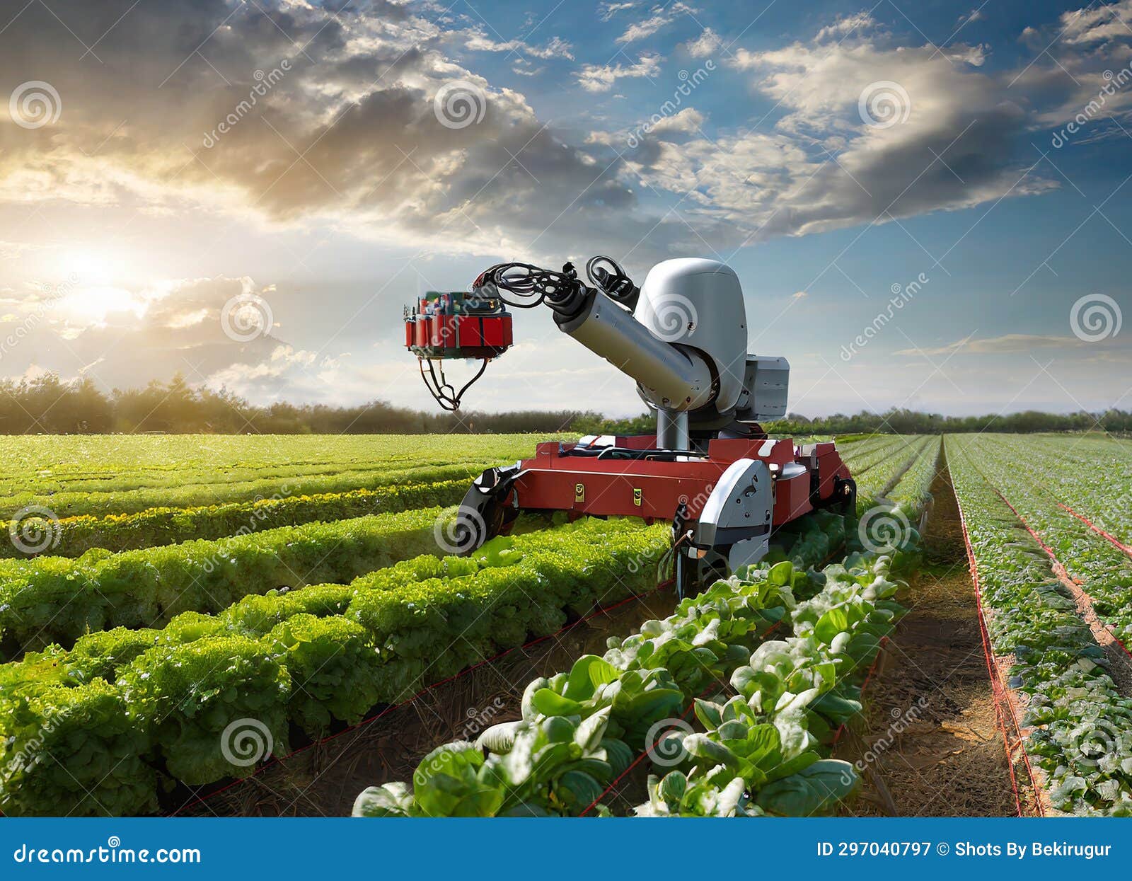 Robot Harvesting System in Vegetable Field Stock Illustration ...