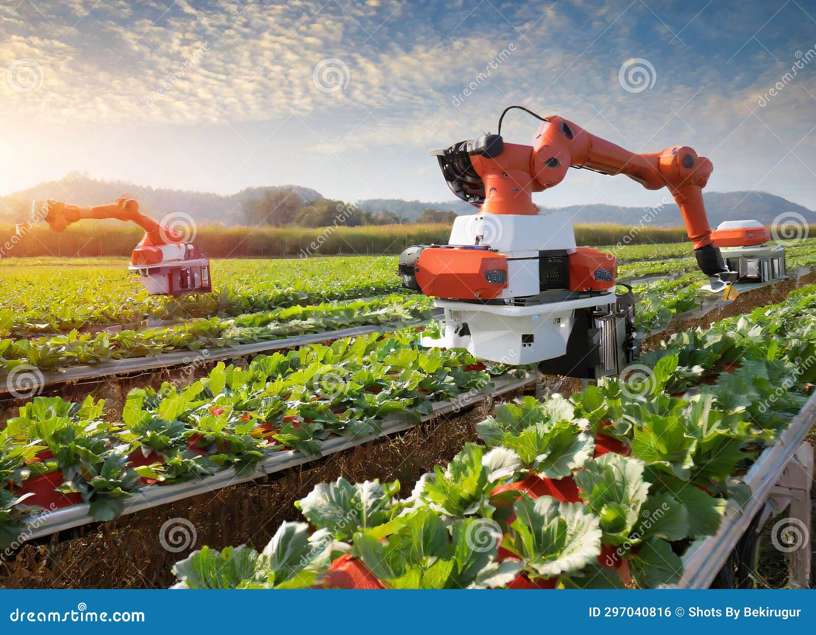Robot Harvesting System in Vegetable Field Stock Illustration ...