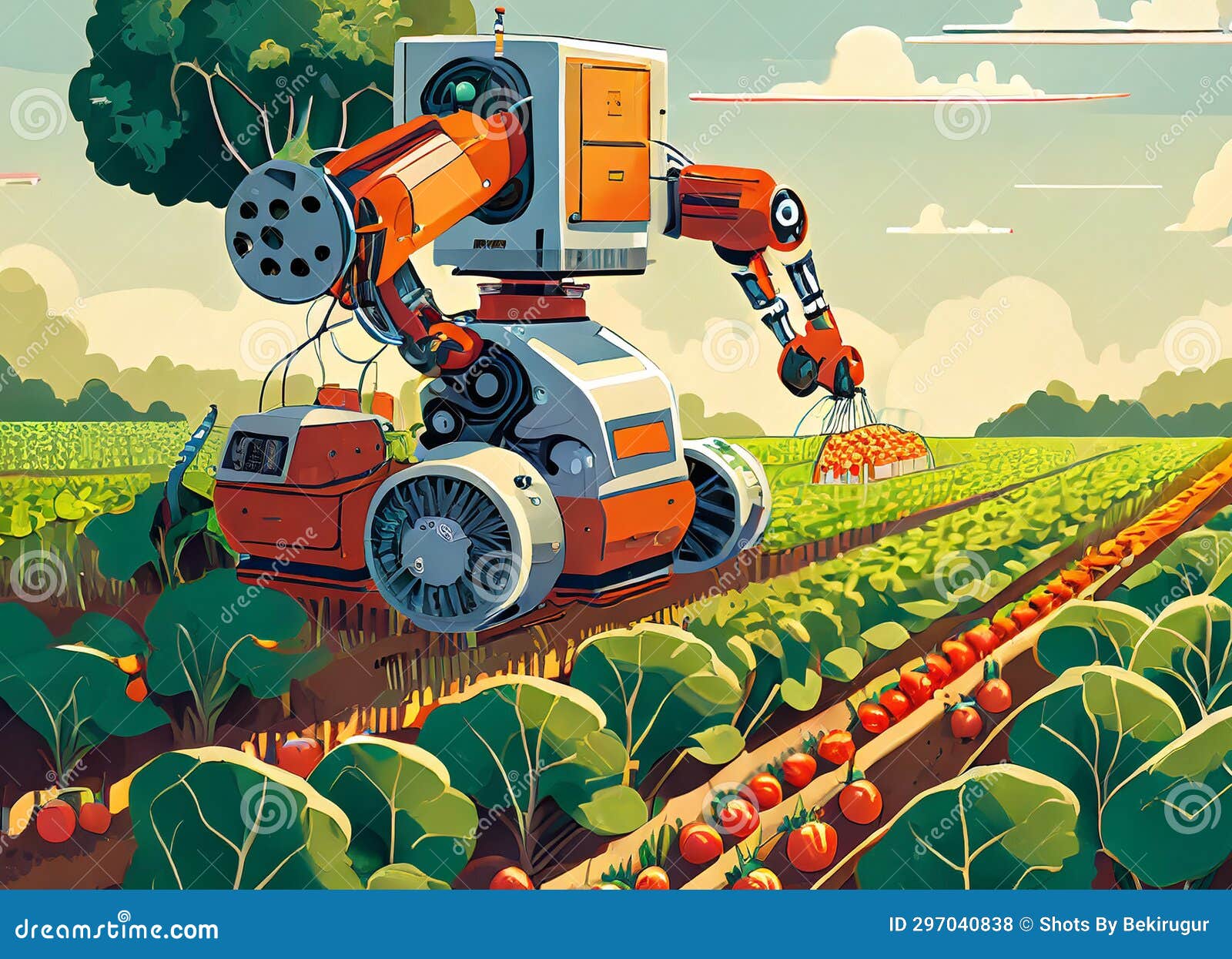 Robot Harvesting System in Vegetable Field Stock Illustration ...
