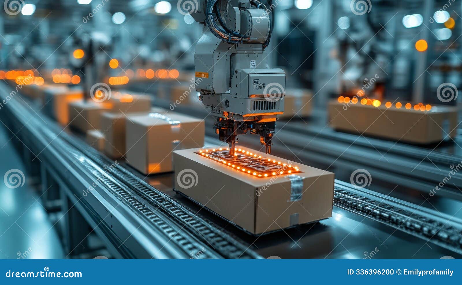 Robotic Arm With Adaptive Grippers Sorting Packages On An Assembly Line ...