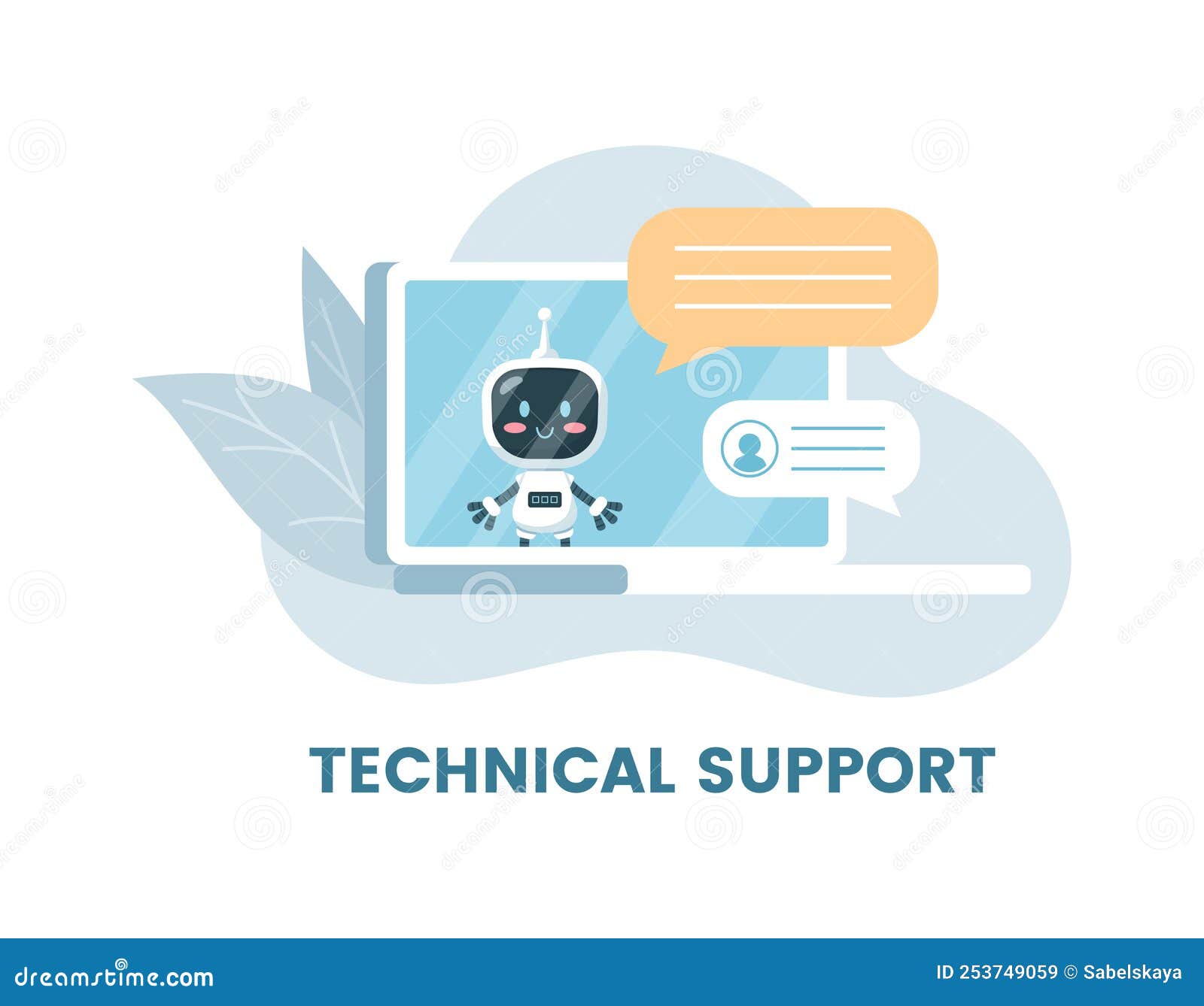Robotic Technical Support Banner or Emblem, Flat Vector Illustration ...