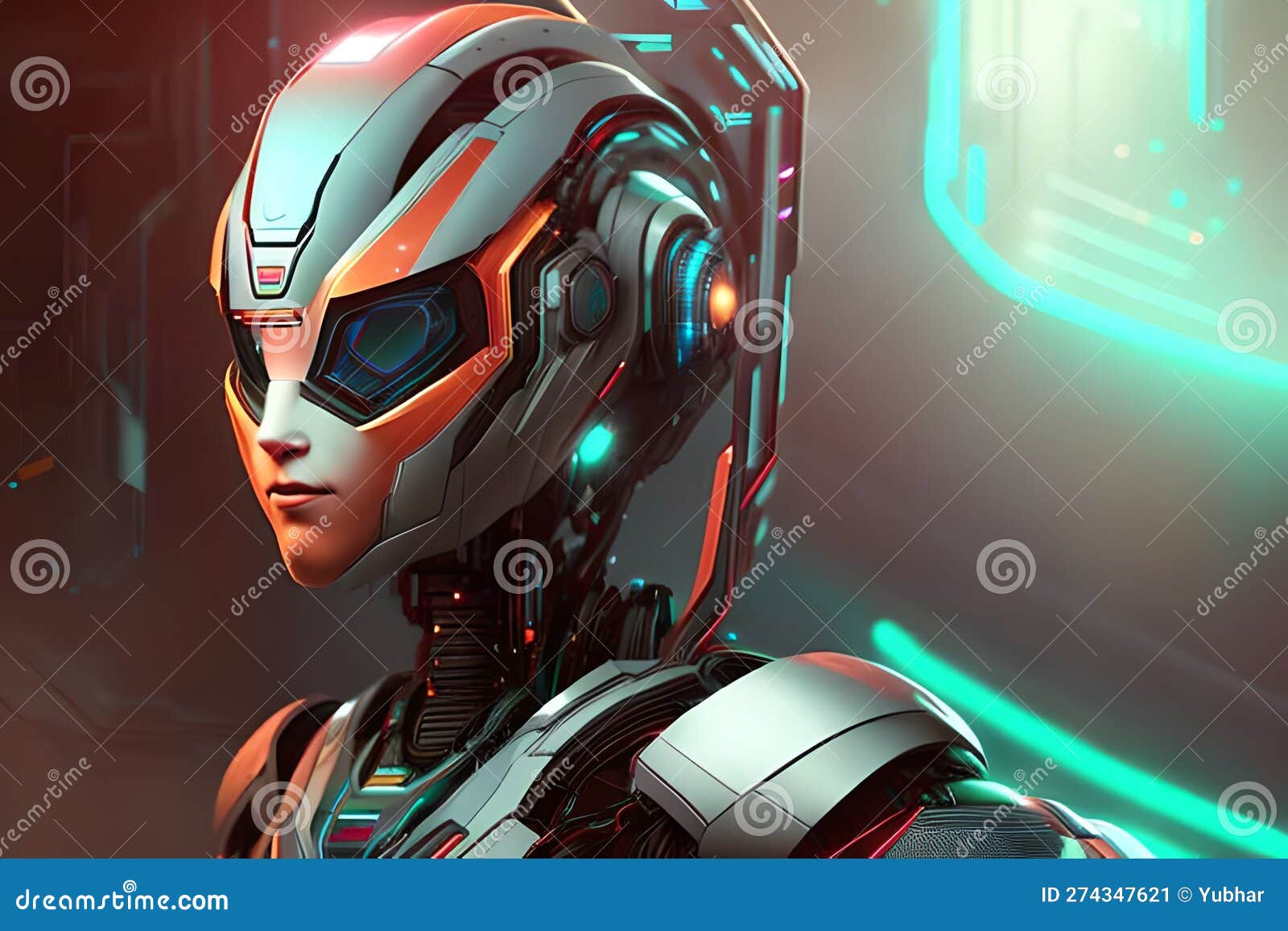 Robotic Technology Innovation Concept: Close-up of a Smiling Android ...