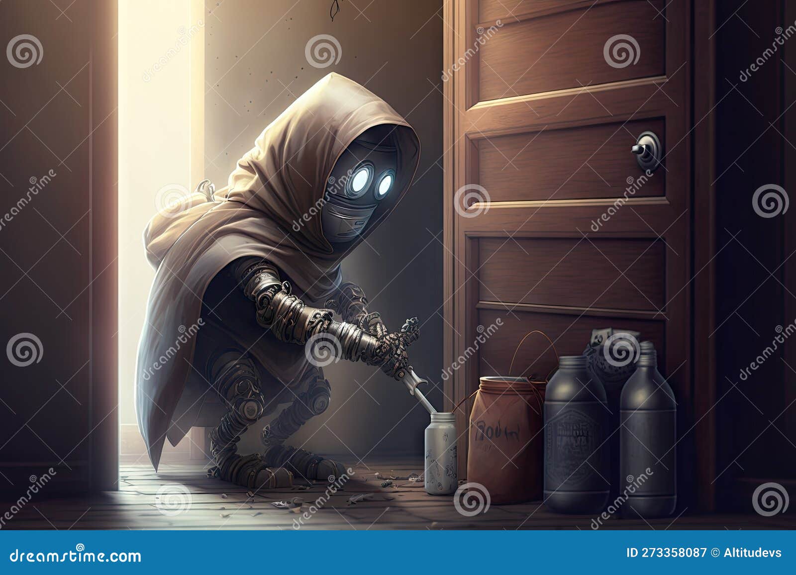 Robotic Thief Sneaking into House and Stealing Valuable Items Stock ...