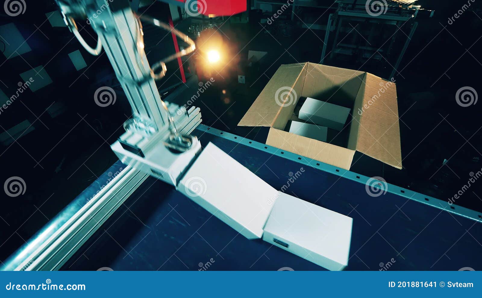 Robotic Tool is Packing Parcels into a Carton Box Stock Video - Video ...