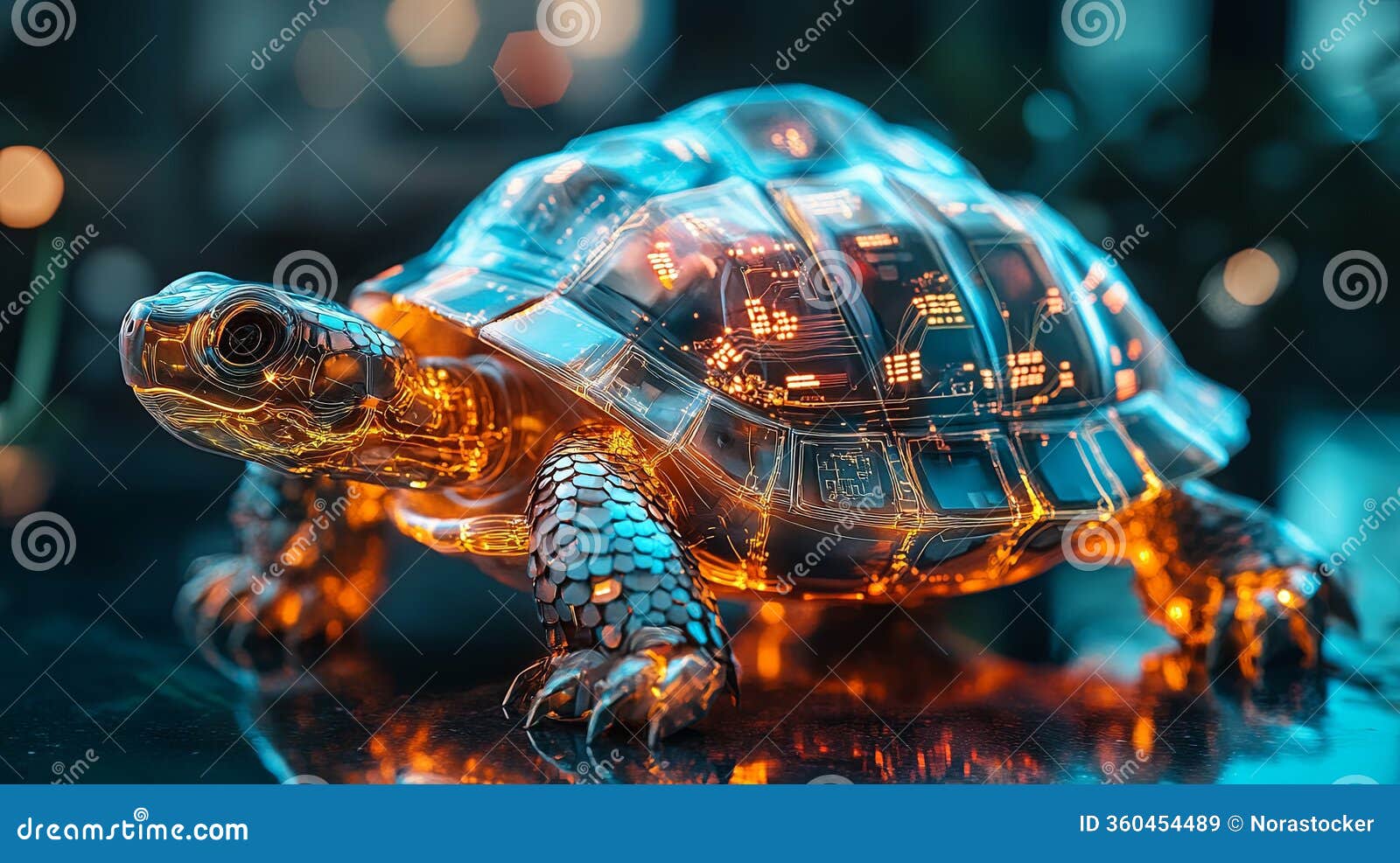 A Robotic Turtle with a Transparent Shell Revealing Glowing Circuits ...