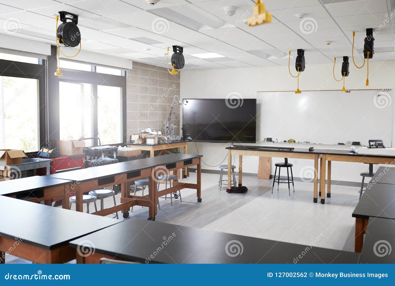 Robotic Vehicle On Desk In Empty Science Classroom Royalty-Free Stock ...