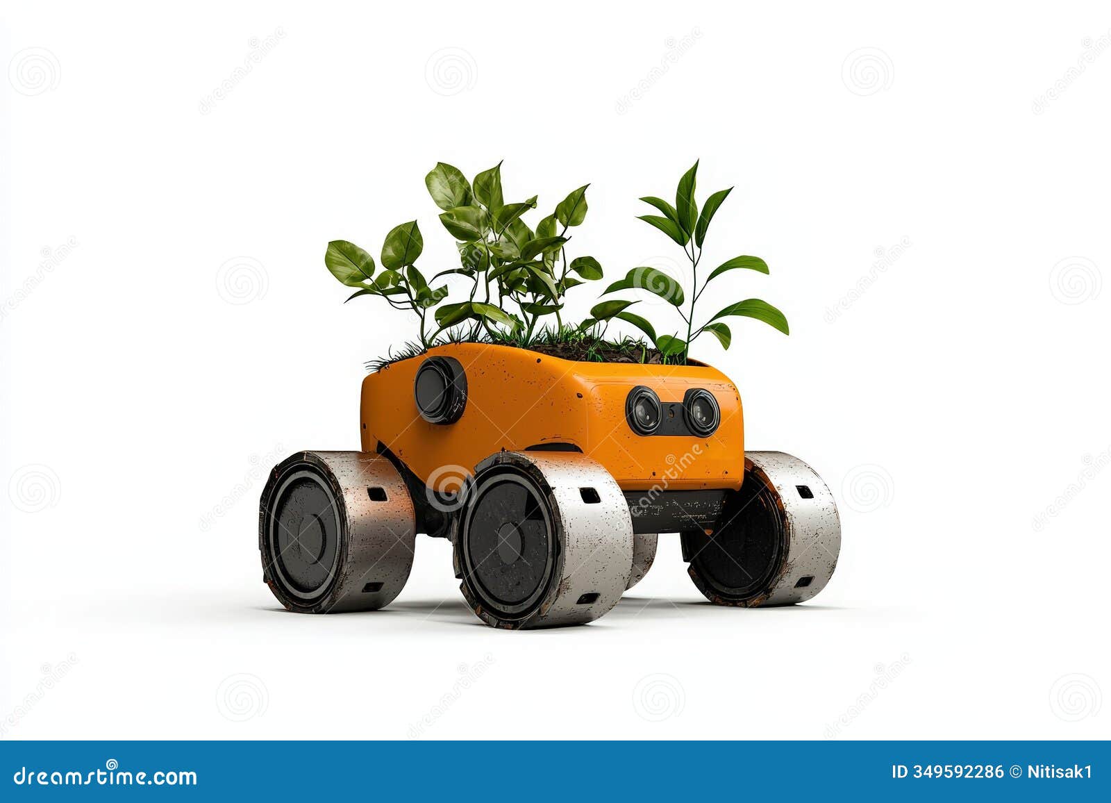 Robotic Vehicle with Plants White Isolate Background Stock Illustration ...