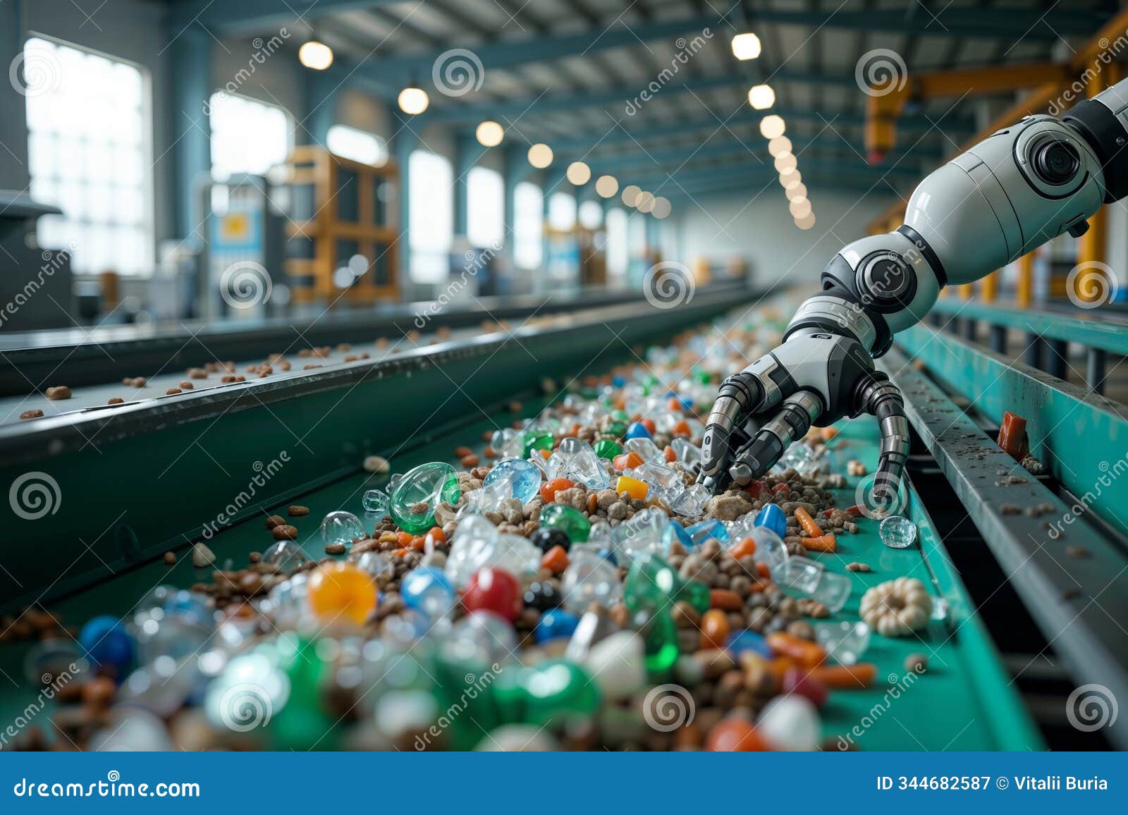 Robotic Waste Sorting Line Concept. Conveyor Technology Of Garbage ...