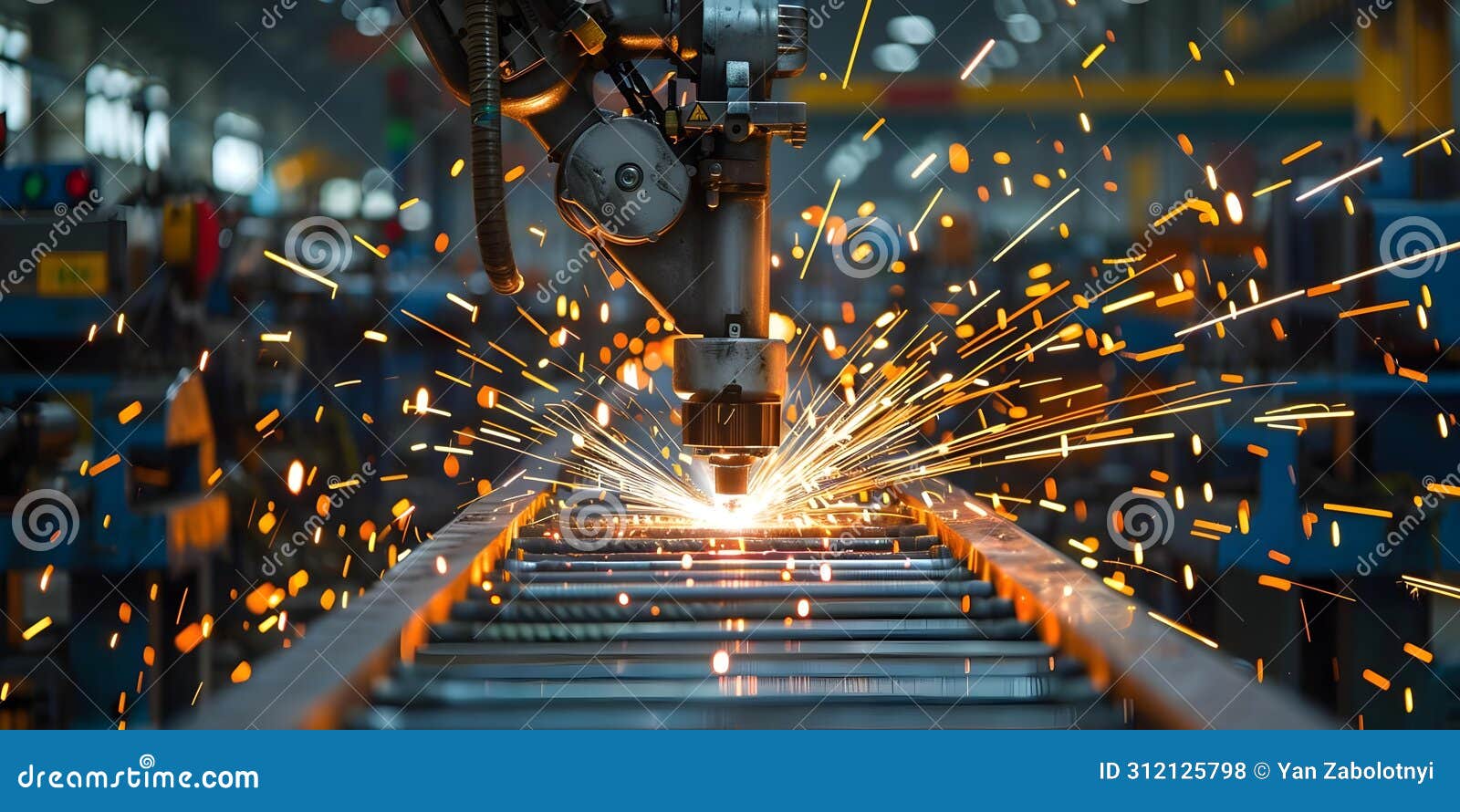 Robotic Welding Arm at a Factory Assembly Line Showcasing Advanced ...