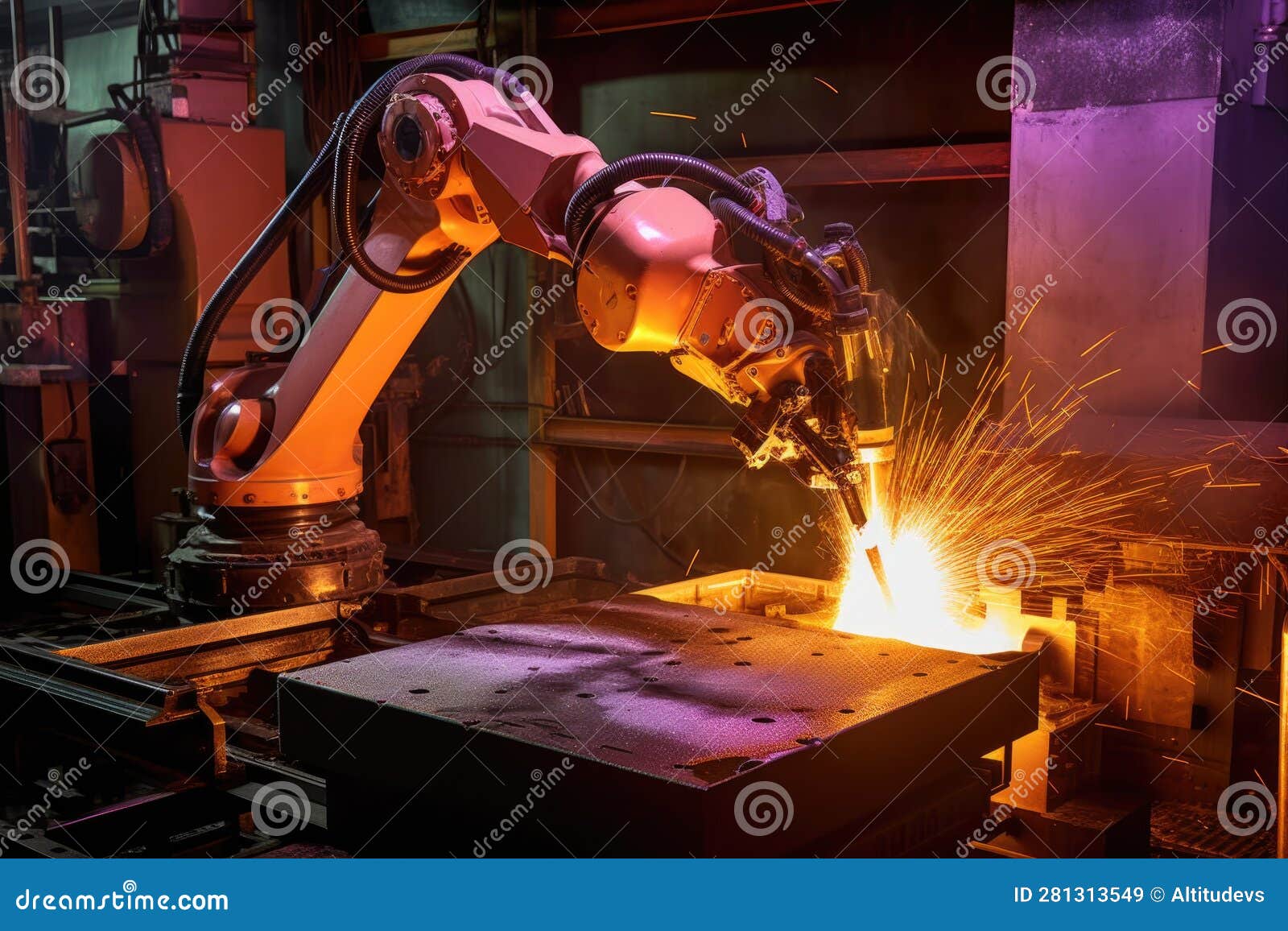 Robotic Welding Machine Working on Metal Sheet Stock Illustration ...