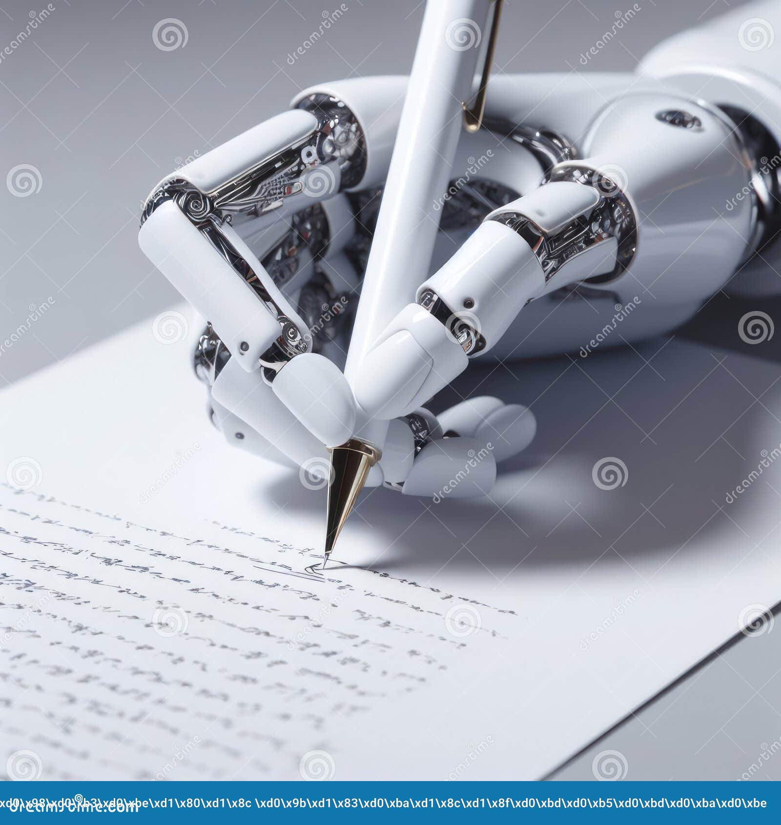 Robotic White Hand with Pen Write on Blank Letter Closeup. Ai ...
