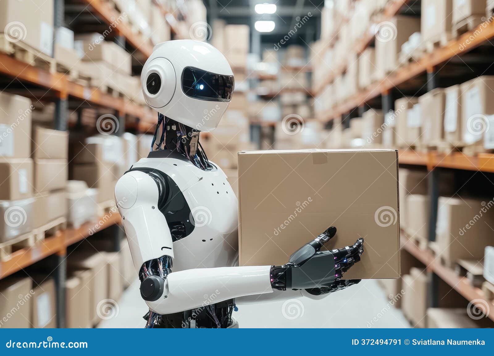 Ai Generative Humanoid Robot Carrying Cardboard Box Stock Image ...