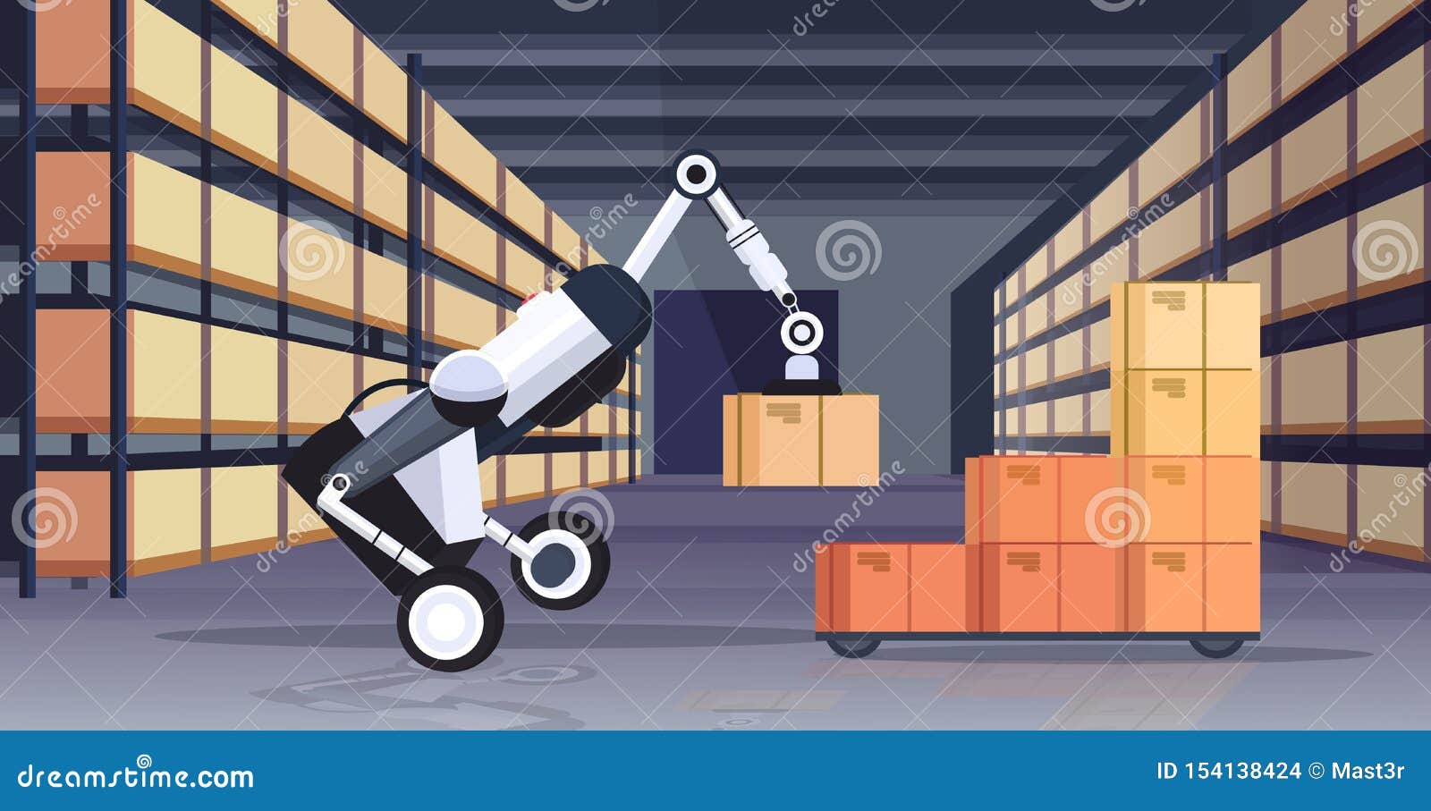 Robotic Worker Loading Cardboard Boxes Hi-tech Smart Factory Robot ...