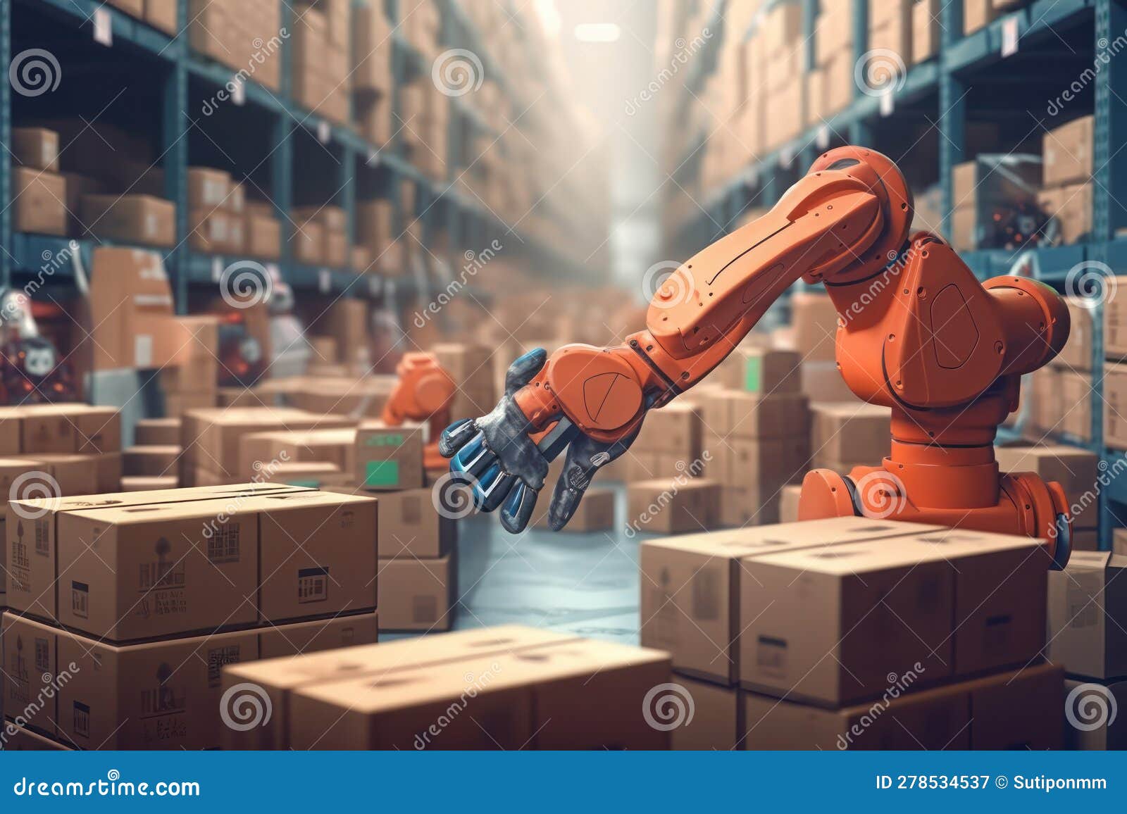 Robotic Worker in a Warehouse with Ai Generated Stock Illustration ...