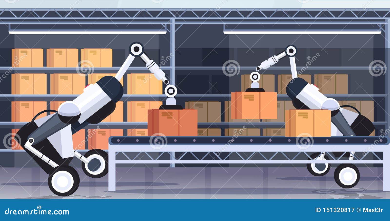 Robotic Workers Loading Cardboard Boxes Hi-tech Smart Factory Robot ...