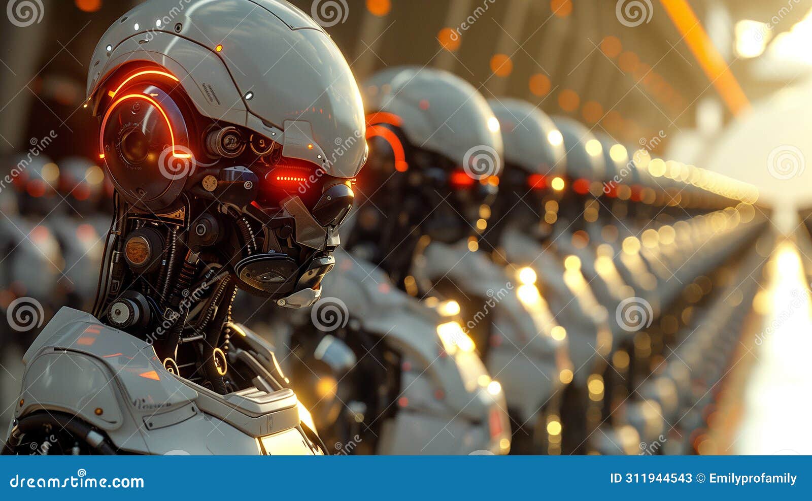 Robotic Workforce: Illustration Exhibits Rows of Mass-produced ...