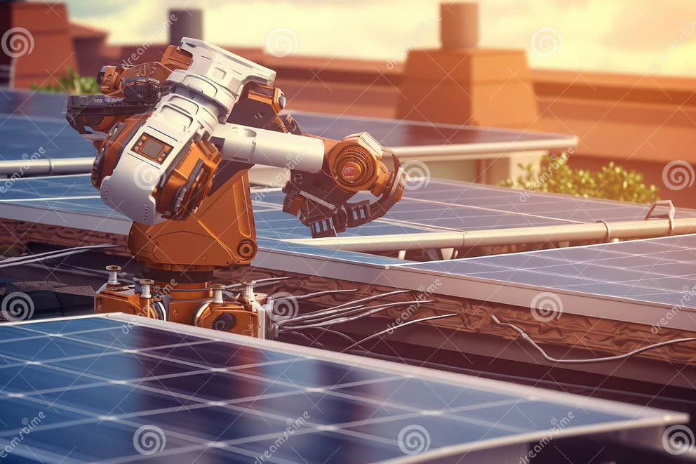The Robotic Working on the Rooftop Installation of Solar Panel with Ai ...
