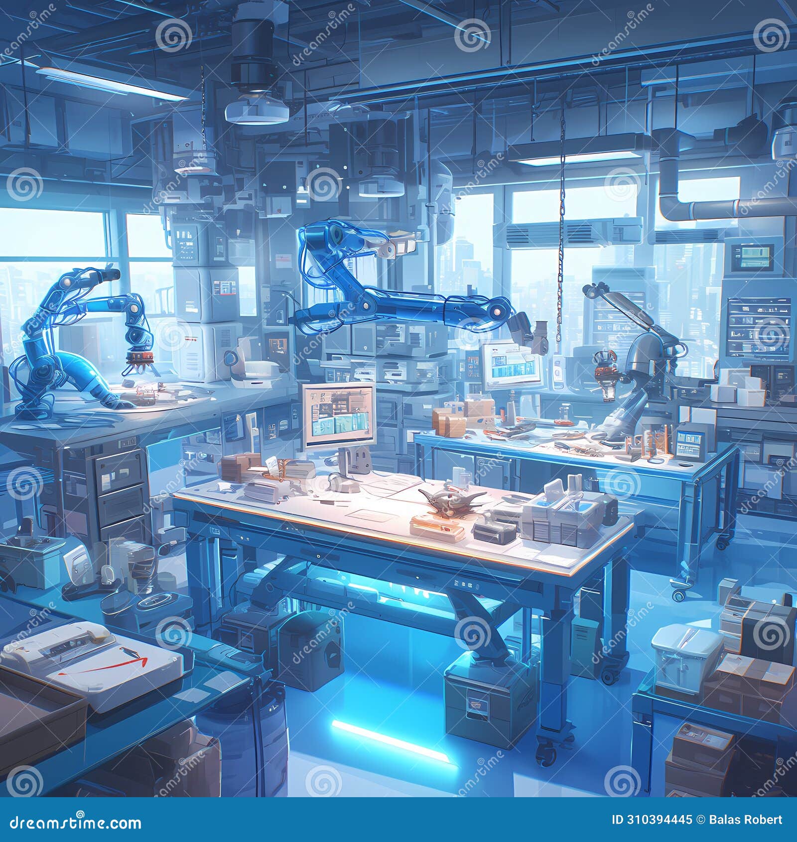 Robotic Workshop - the Future of Manufacturing Stock Illustration ...