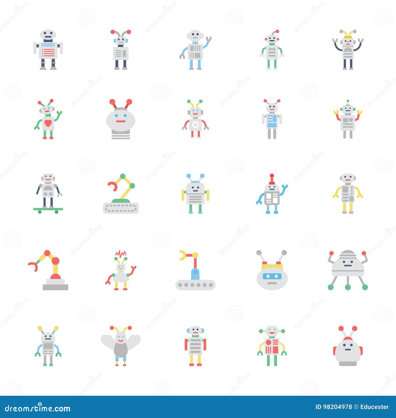 Robotica Gekleurde Pictogrammen Stock Illustratie - Illustration of ...