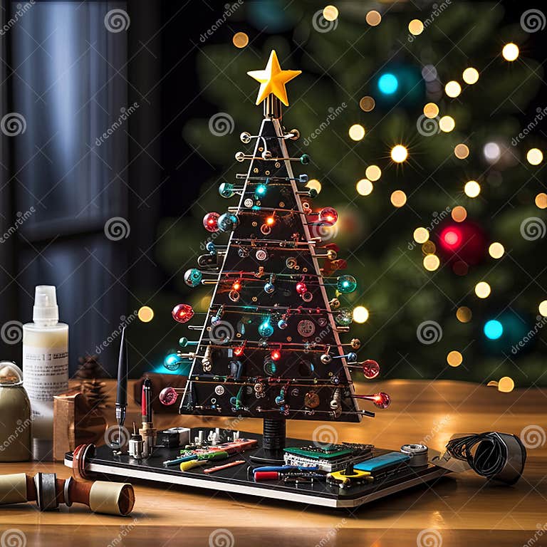 Robotics Arduino Soldering Kit Modern Christmas Tree With Lights Generated By Ai Stock