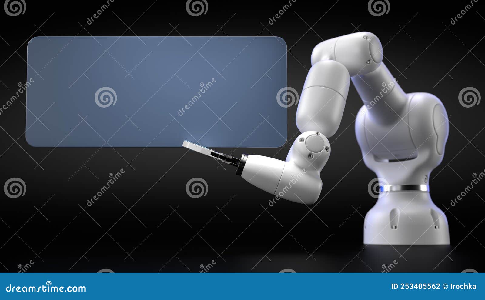 Robotics Arm Holding Blank Blue Boards on Black Background. Stock ...