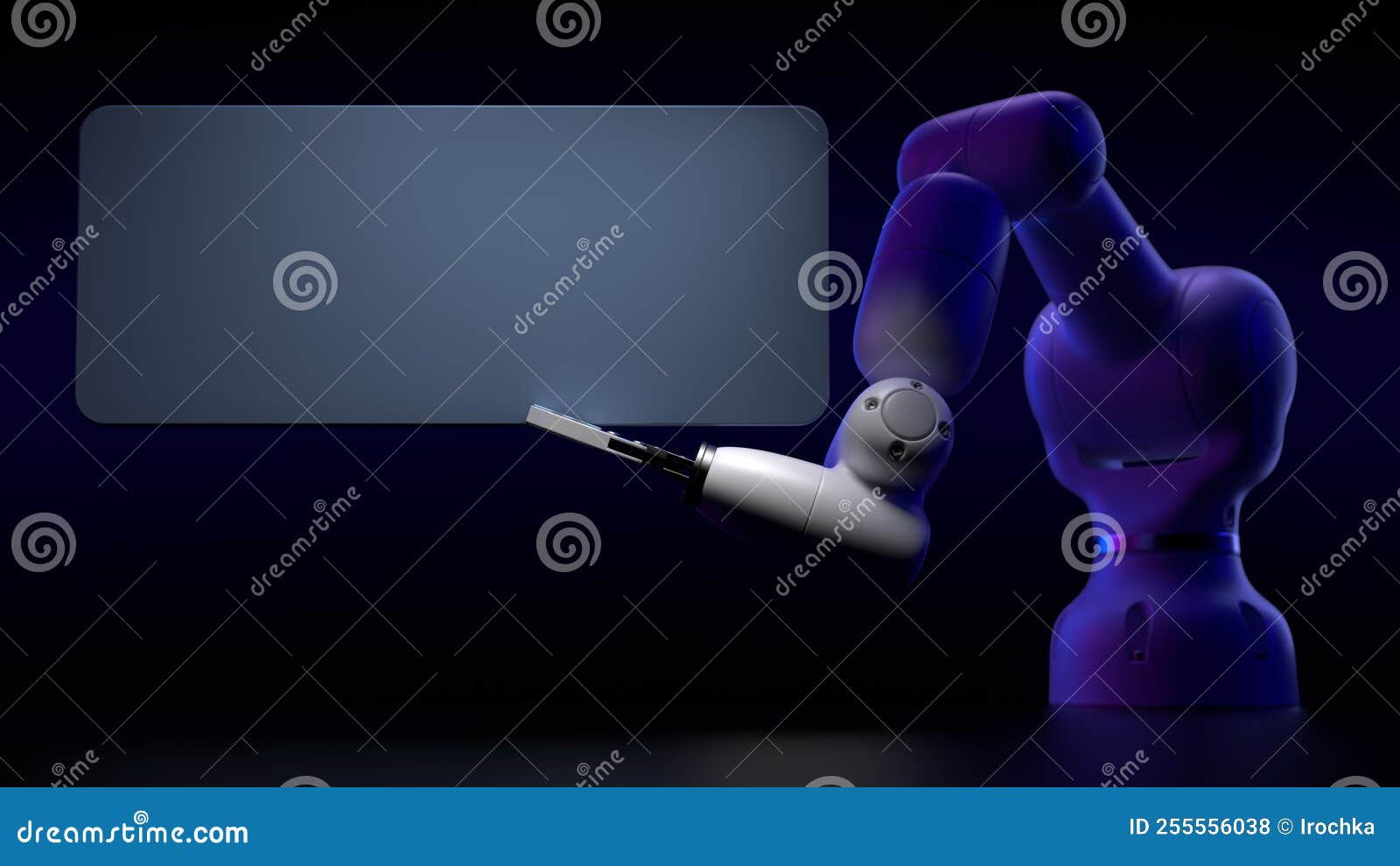 Robotics Arm Holding Blank Blue Boards on Black Background. Stock ...