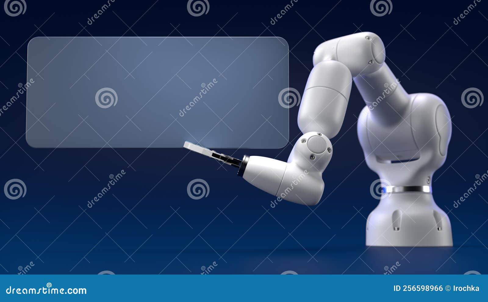Robotics Arm Holding Blank Blue Boards on Black Background. Stock ...