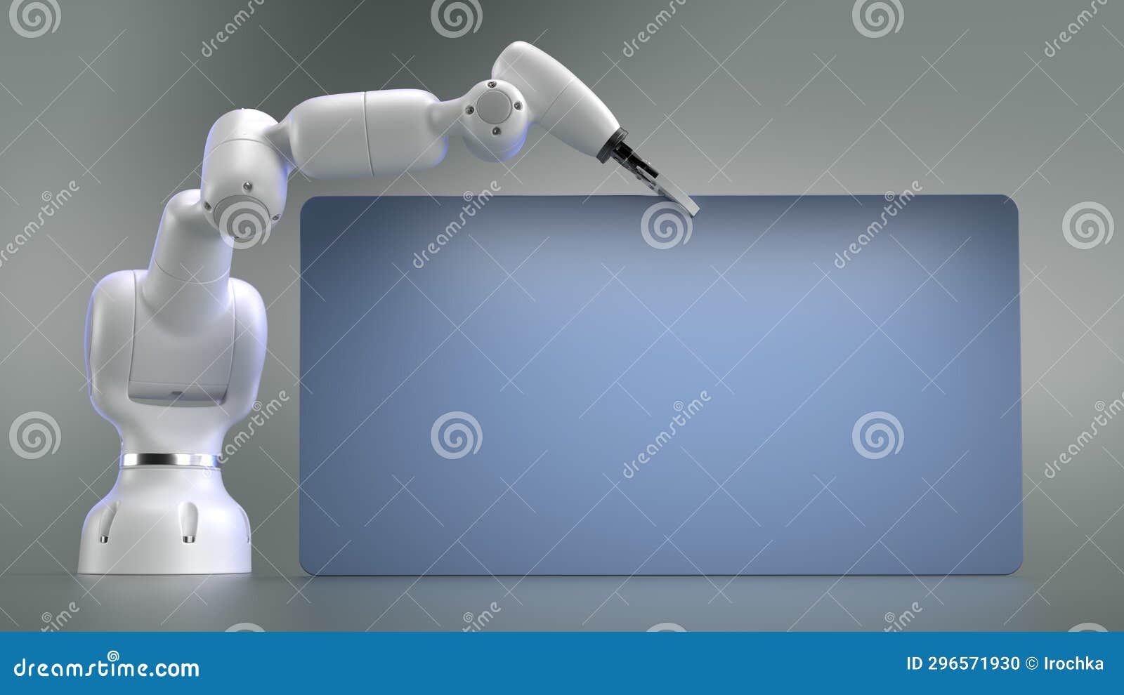 Robotics Arm Stacking Blank Blue Cubic Blocks On Grey Background. Stock ...