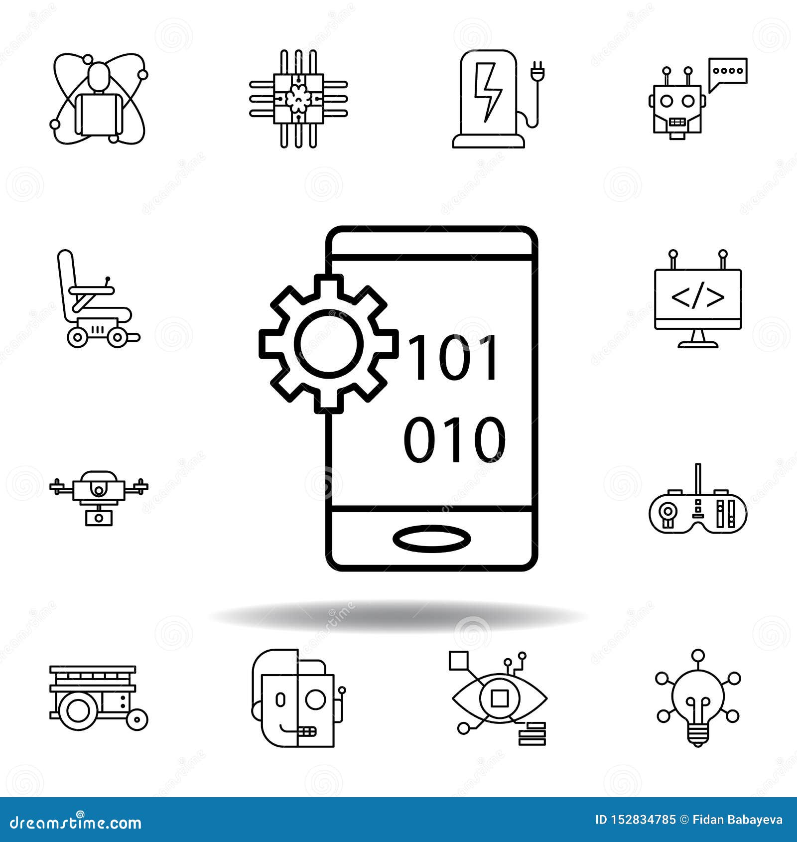 Robotics Binary Code Outline Icon Set Of Robotics Illustration Icons Stock Illustration