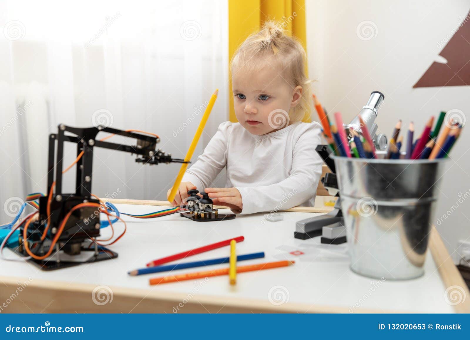 Robotics - Child Playing with Robot Arm Stock Image - Image of small ...