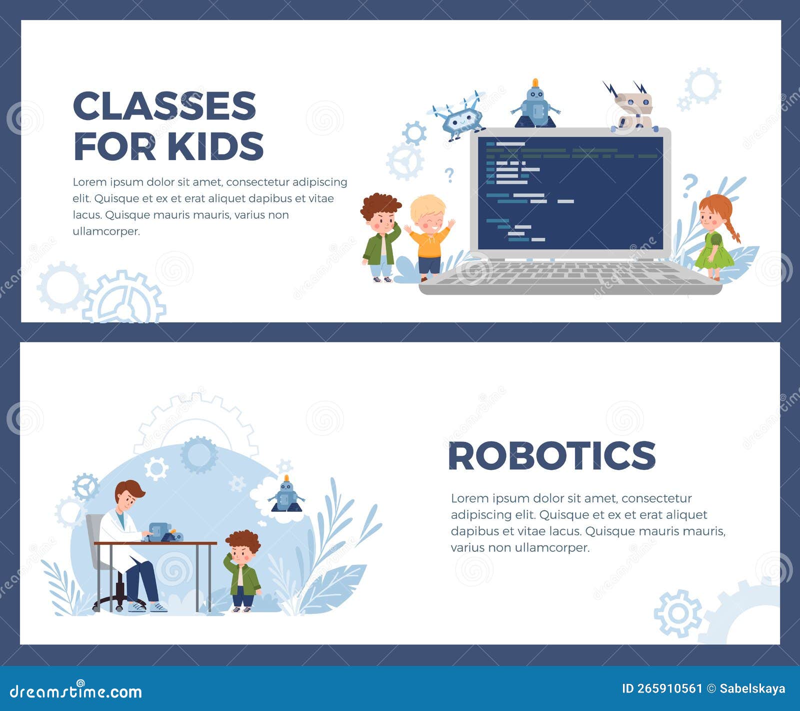 Robotics Classes for Kids, Advertising Web Banners Set, Flat Vector ... Robotics Classes for Kids, Advertising Web Banners Set, Flat Vector ...