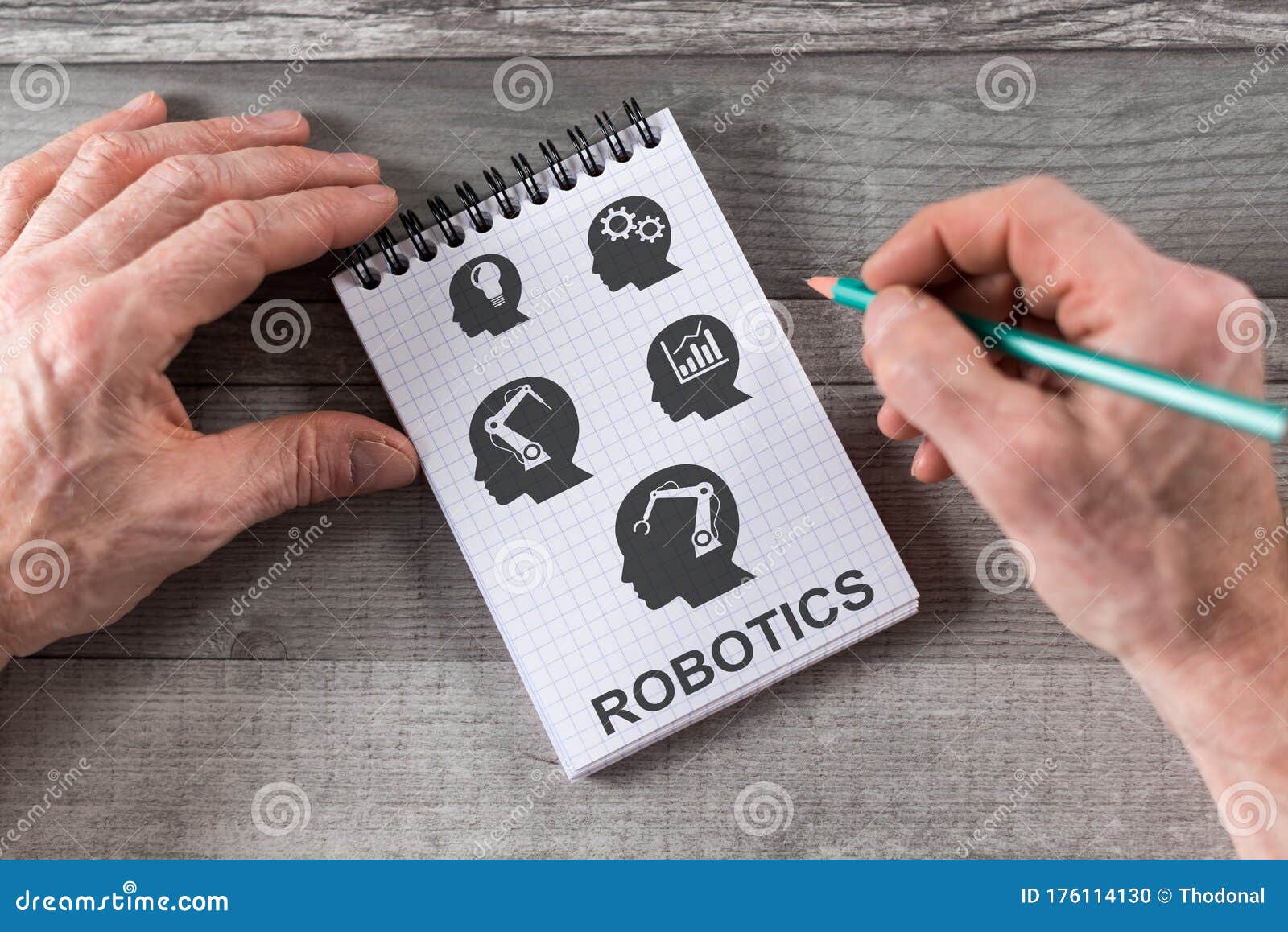 Robotics Concept on a Notepad Stock Photo - Image of hand, industrial ...