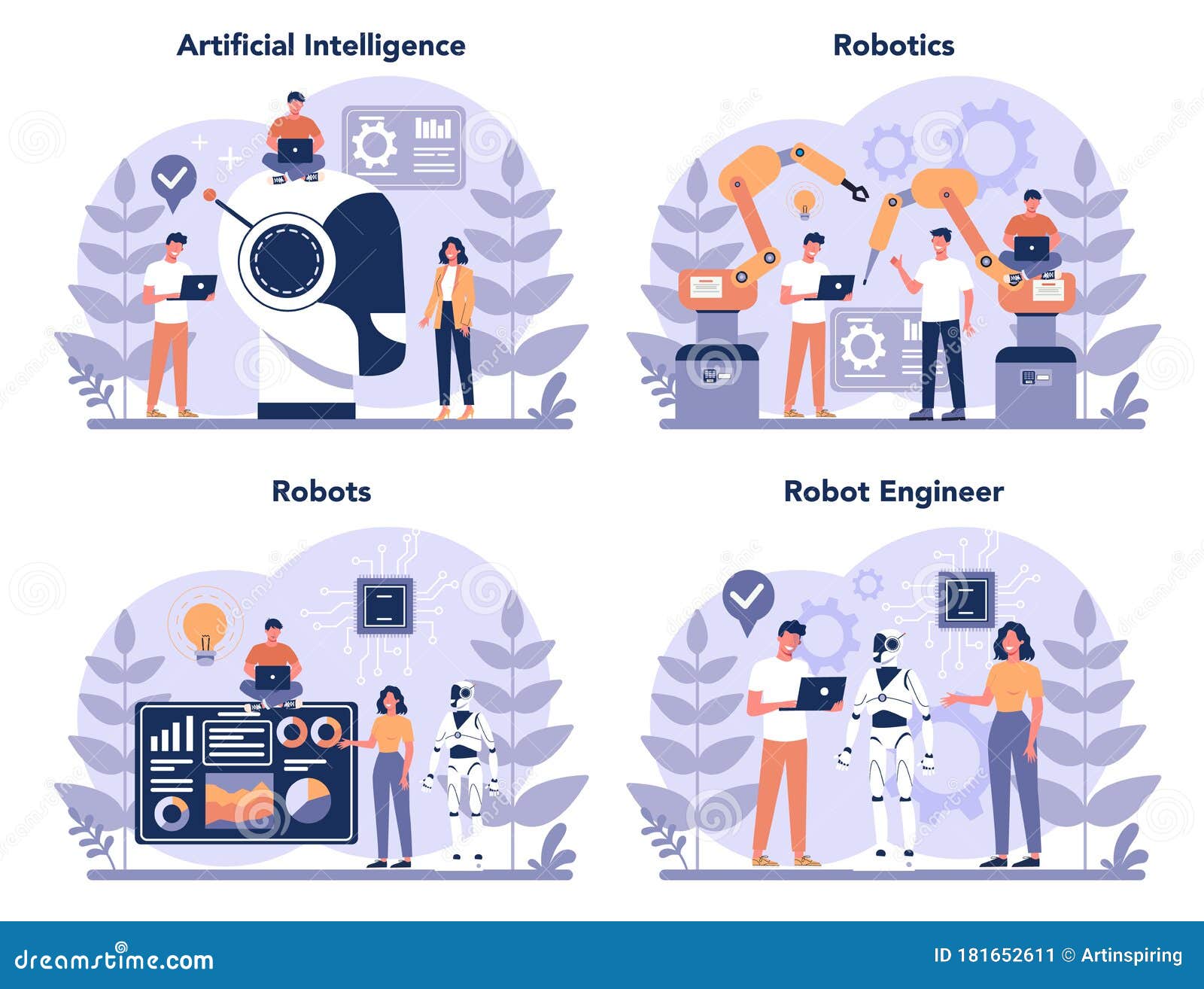 Robotics Concept Set. Robot Engineering and Programming Stock Vector ...