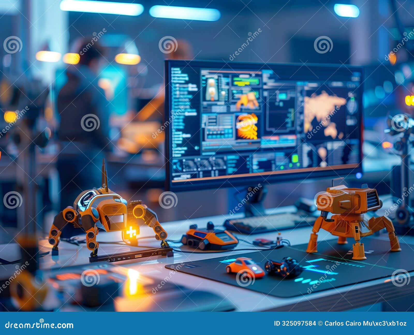 Robotics and Data Analysis in Modern Tech Laboratory Stock Illustration ...