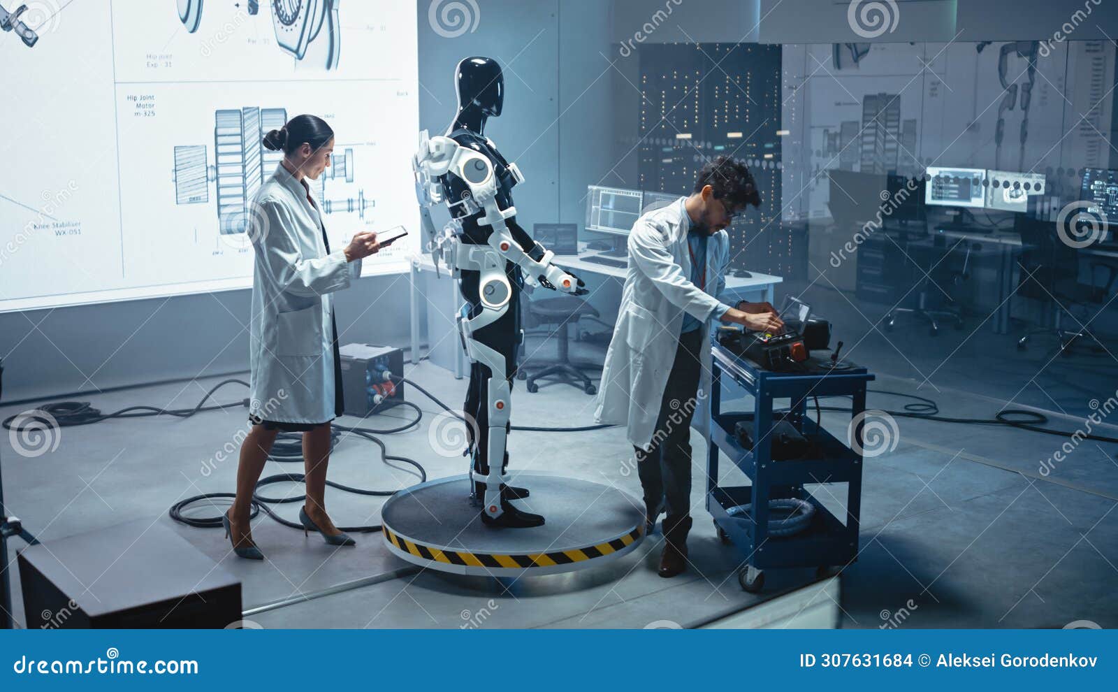 In Robotics Development Laboratory: Chief Female Engineer and Top Male ...