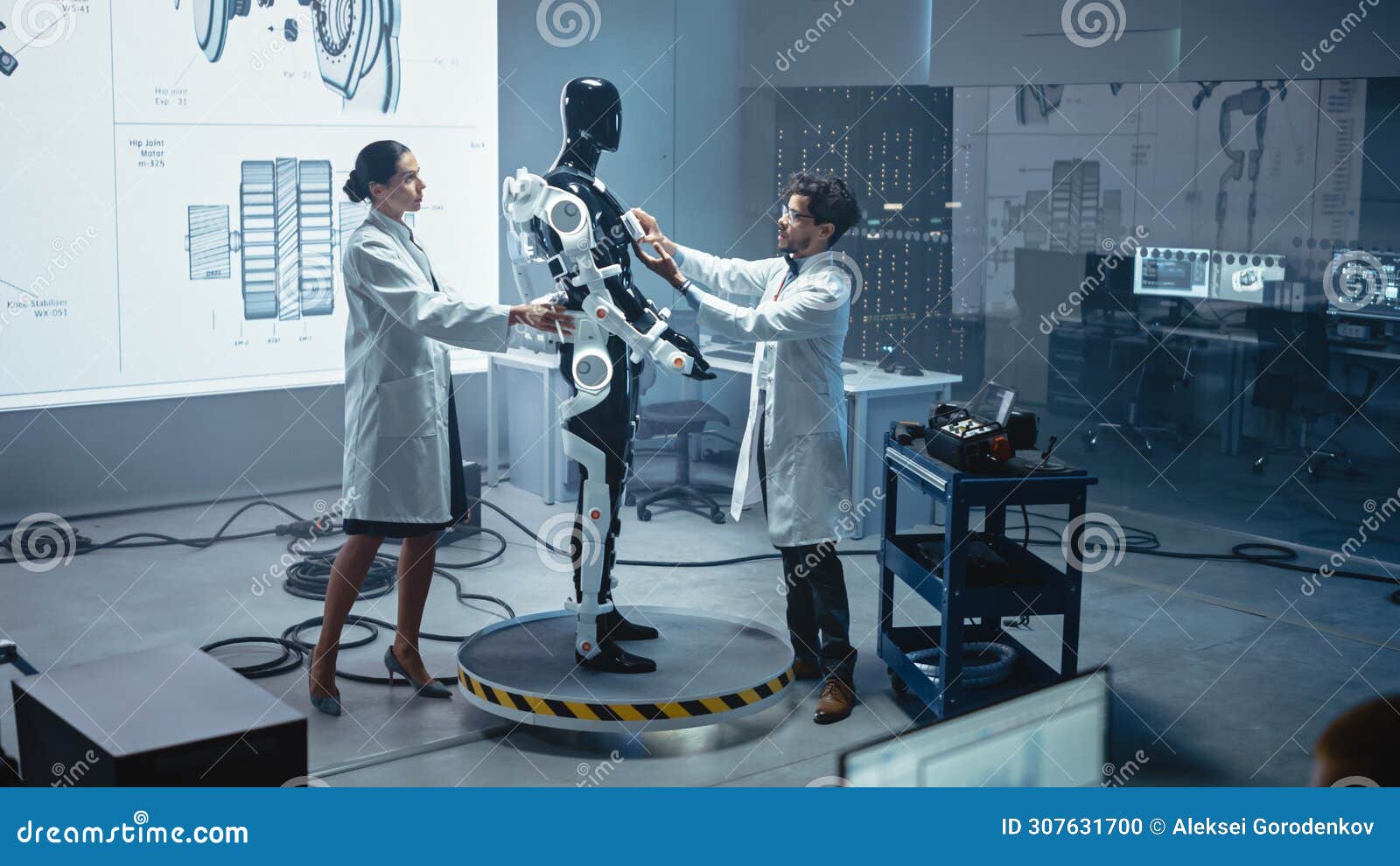 In Robotics Development Laboratory: Chief Female Engineer and Top Male ...