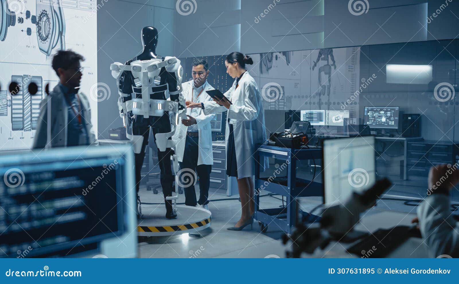 In Robotics Development Laboratory: Chief Female Engineer and Top Male ...