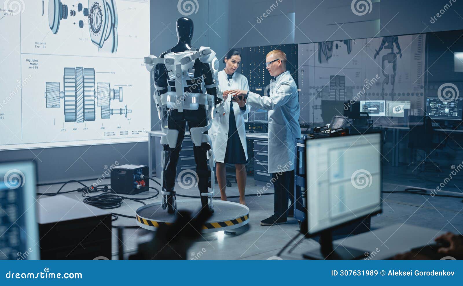 In Robotics Development Laboratory: Chief Female Engineer and Top Male ...