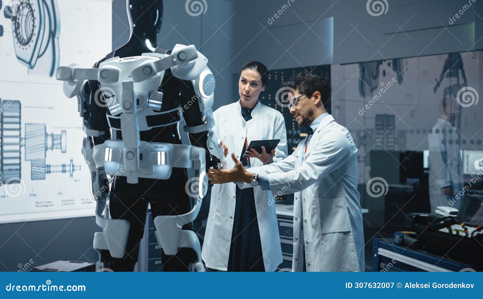 In Robotics Development Laboratory: Chief Female Engineer and Top Male ...