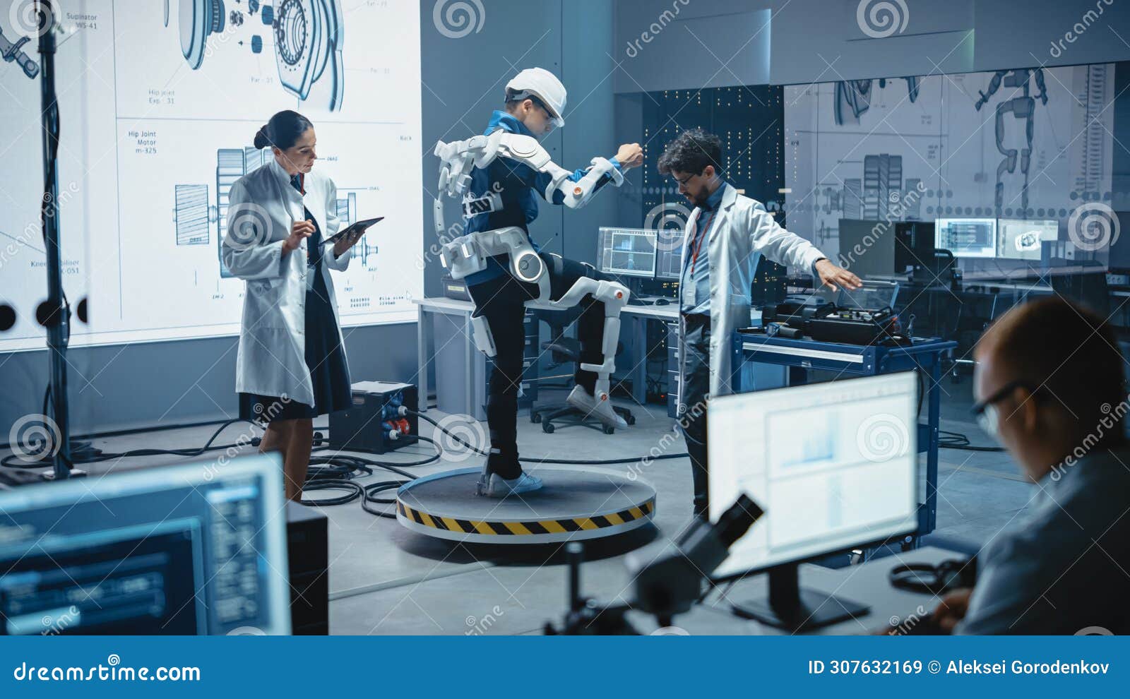 In Robotics Development Laboratory: Engineers and Scientists Work on a ...