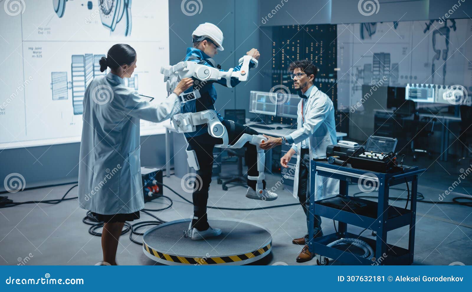 In Robotics Development Laboratory: Engineers and Scientists Work on a ...