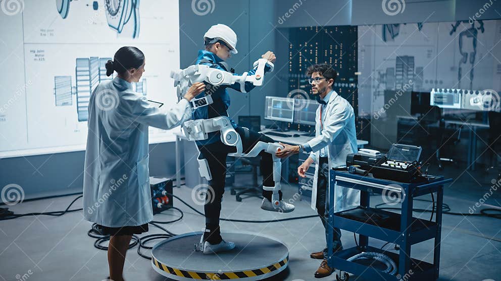 In Robotics Development Laboratory: Engineers and Scientists Work on a ...