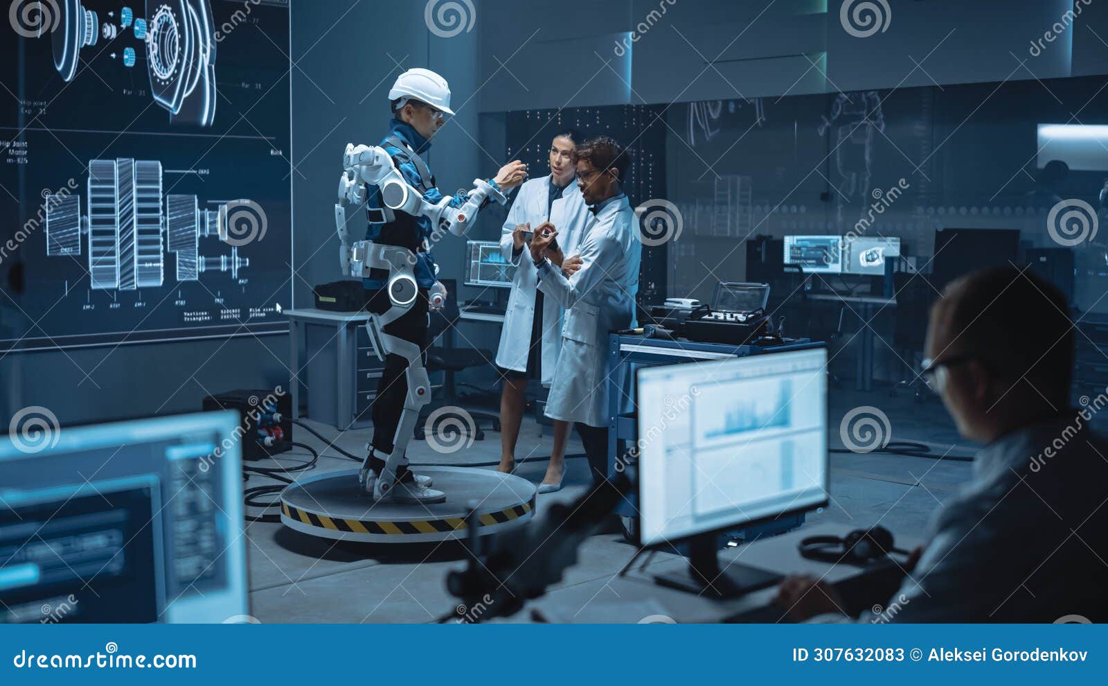 In Robotics Development Laboratory: Engineers and Scientists Work on a ...