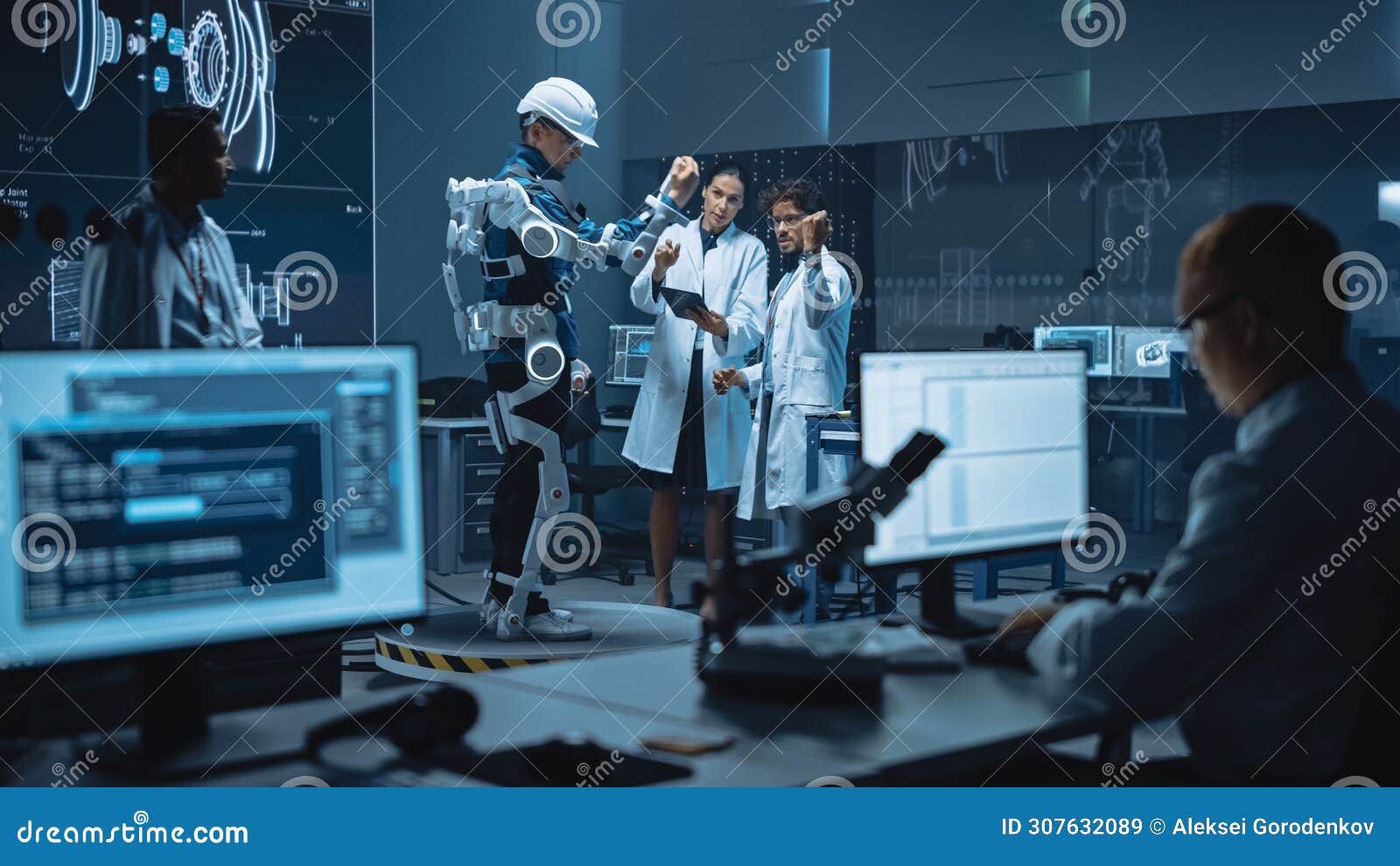 In Robotics Development Laboratory: Engineers and Scientists Work on a ...